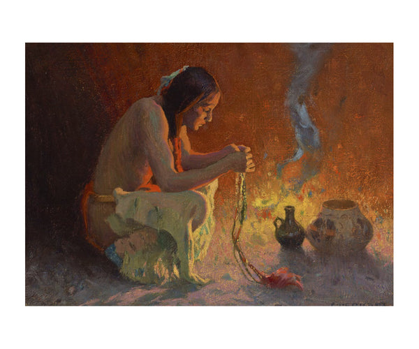 E. Irving Couse: Crouching Indian by a Fire Postcard - The Shops at the ...